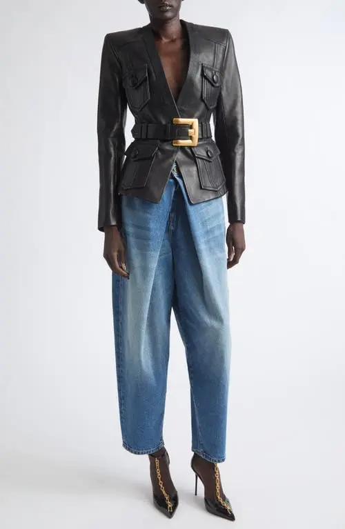 Balmain Pleated Barrel Leg Jeans