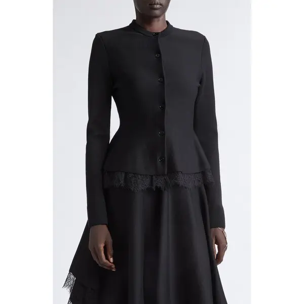 Alexander McQueen Lace Trim Peplum Cardigan - Black