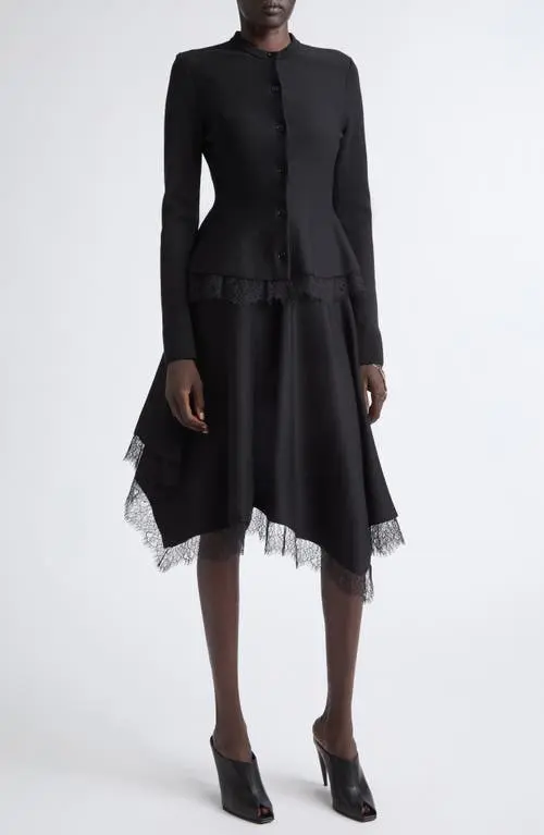 Alexander McQueen Lace Trim Peplum Cardigan