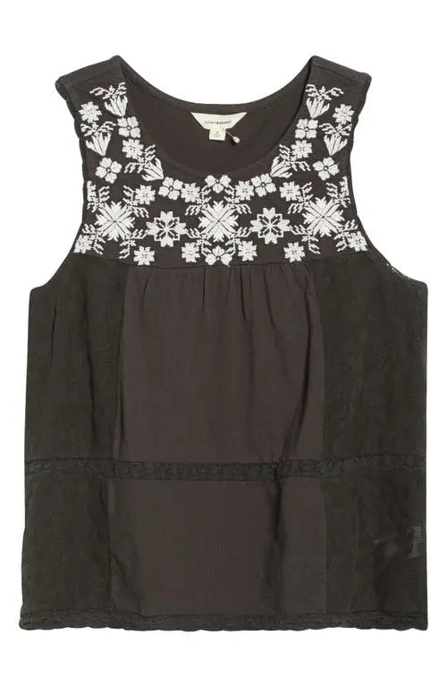 Lucky Brand Embroidered Square Neck Cotton Tank - Raven