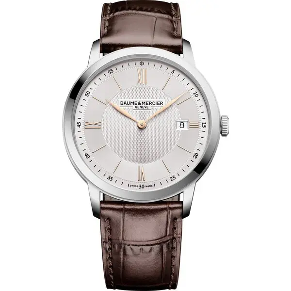 Baume & Mercier Classima Leather Strap Watch - Silver