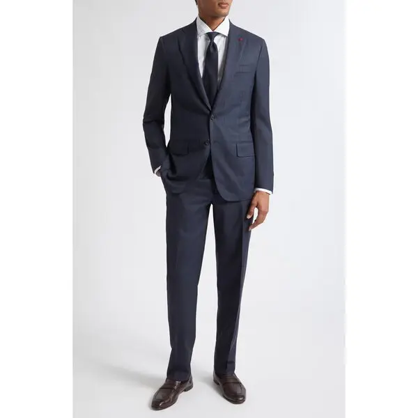 Isaia Delain Navy Check Wool Suit