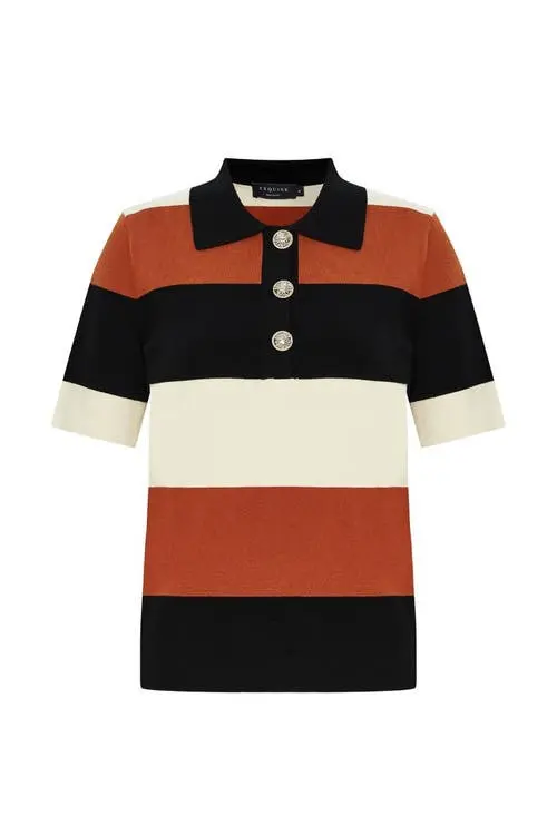 EXQUISE Aidanne Polo Collar Knit Blouse