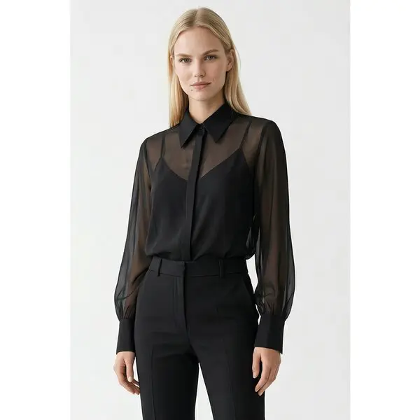 EXQUISE Madelyn Balloon Sleeve Shirt - Black