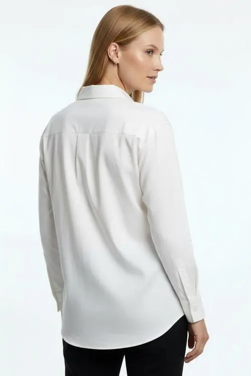EXQUISE Jaelyn Embellished Long Sleeve Shirt - Ecru