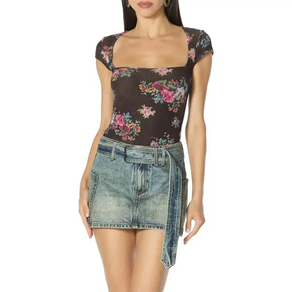 AFRM Square Neck Cap Sleeve Top - Java Snake Floral