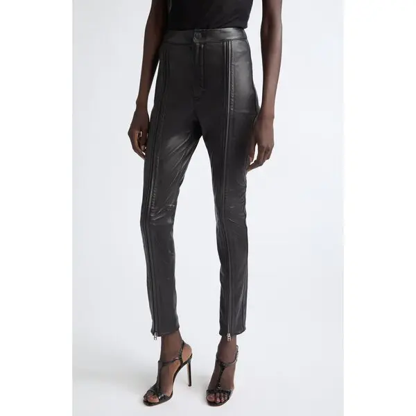 TOM FORD Zip Front Lambskin Leather Skinny Pants - Black