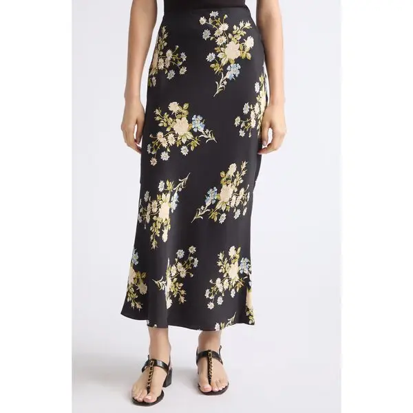 Veronica Beard Clover Floral Silk Blend Maxi Skirt - Black Multi