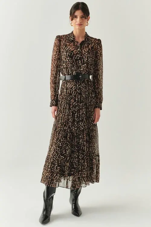 EXQUISE Aliza Chiffon Midi Dress - Brown