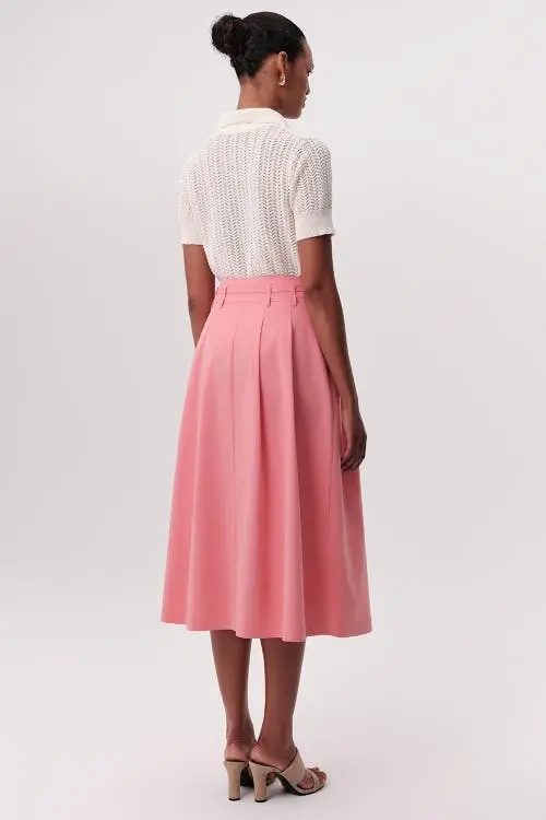 EXQUISE Nathalie High Waisted Pleated Midi Skirt - Pink