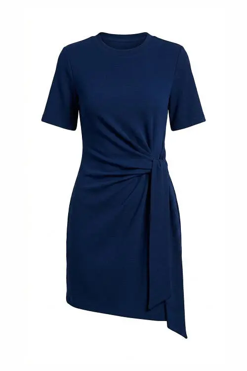 EXQUISE Velvet Crew Neck Mini Knit Dress - Navy