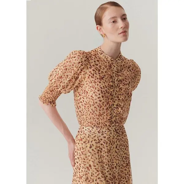 EXQUISE Esther Patterned Ruffle Piping Chiffon Shirt