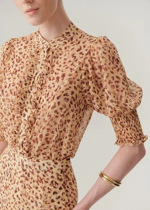 EXQUISE Esther Patterned Ruffle Piping Chiffon Shirt
