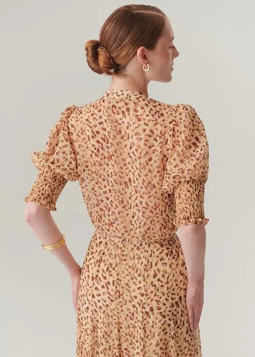 EXQUISE Esther Patterned Ruffle Piping Chiffon Shirt