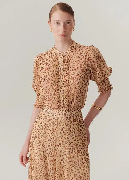 EXQUISE Esther Patterned Ruffle Piping Chiffon Shirt