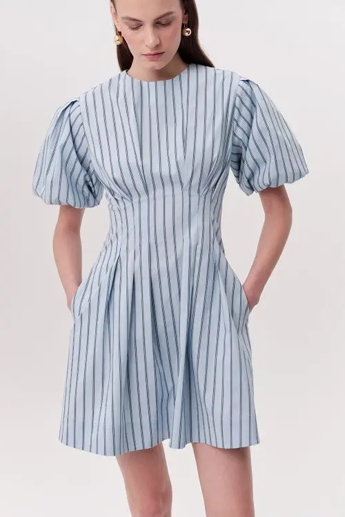 EXQUISE Nancy Puff Sleeve Fitted Pocketed Mini Dress