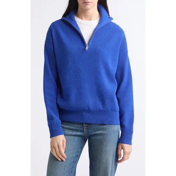 Staud Hudson Quarter Zip Cashmere Sweater - Cobalt