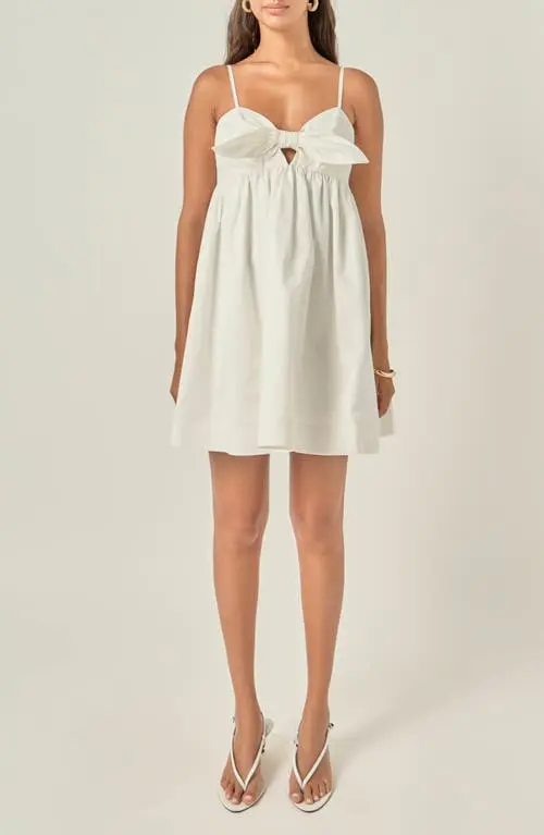 Endless Rose Babydoll Mini Dress With Bow Detail - Off White
