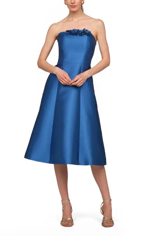 KAY UNGER Livia Strapless Satin Cocktail Dress - Spring Blue