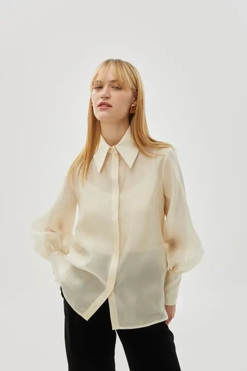 EXQUISE Madelyn Balloon Sleeve Shirt - Ecru