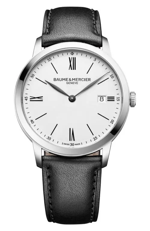 Baume & Mercier Classima Leather Strap Watch - Silver