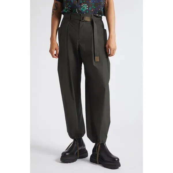 Sacai Cotton Twill Belted Crop Pants