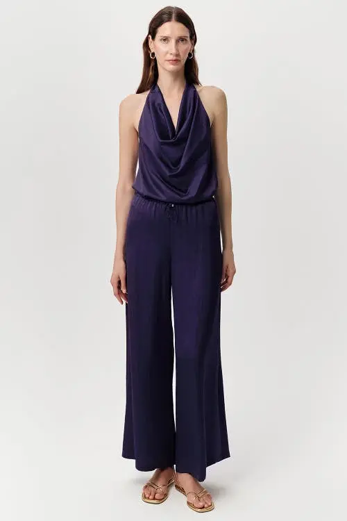 EXQUISE Queen Drawstring Waist Wide Leg Satin Pants