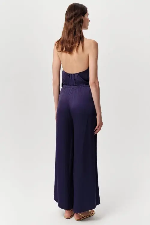 EXQUISE Queen Drawstring Waist Wide Leg Satin Pants