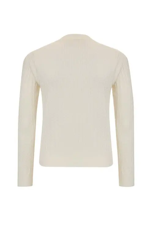 EXQUISE Ryann Embroidered Knit Blouse - Ecru
