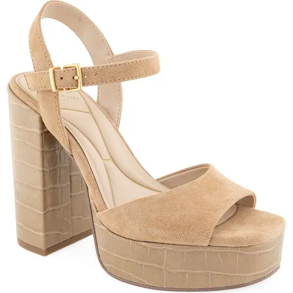 KENNETH COLE Parton Ankle Strap Platform Sandal - Camel Suede