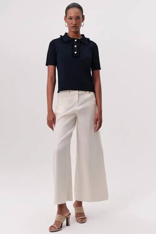 EXQUISE Parker Ruffle Collar Short Sleeve Knit Blouse