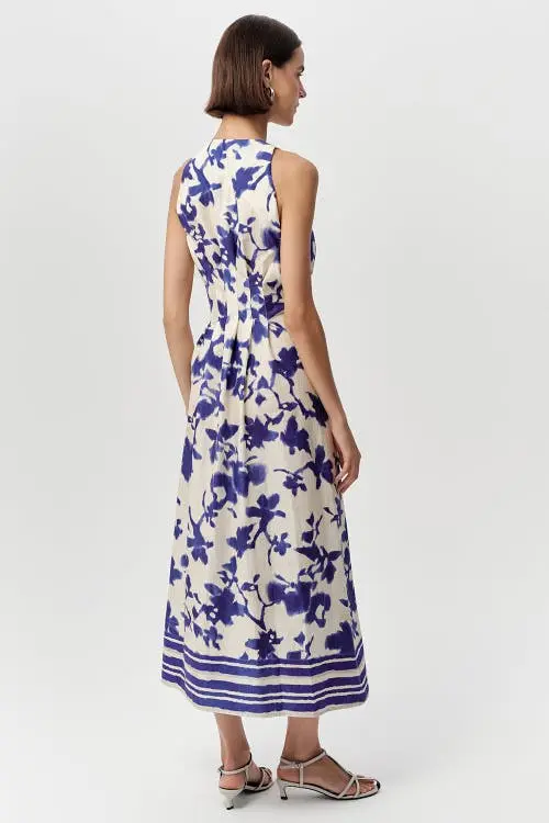 EXQUISE Zeta Sleeveless V-neck Floral Midi Dress