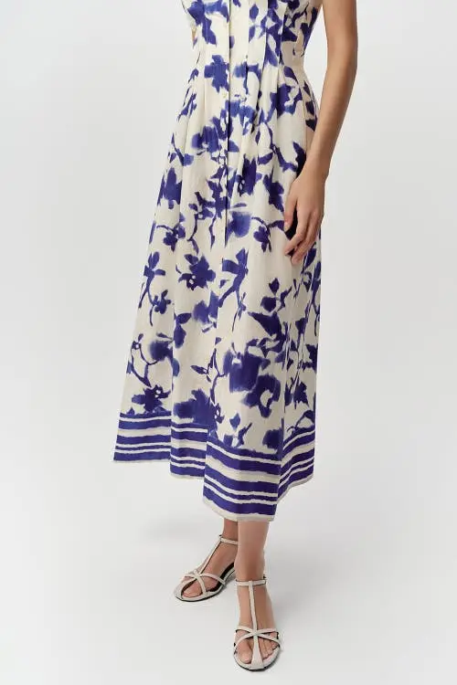 EXQUISE Zeta Sleeveless V-neck Floral Midi Dress