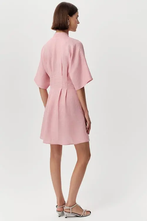EXQUISE Alita Linen V-neck Short Sleeve Mini Dress