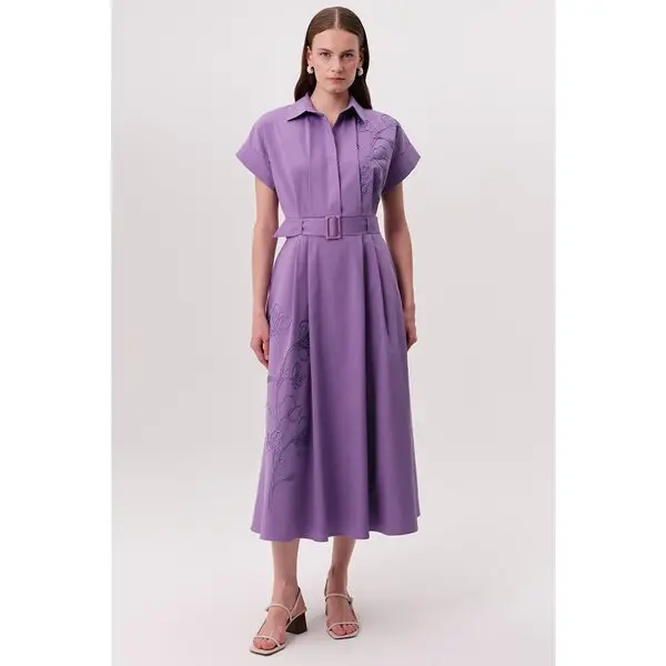 EXQUISE Kelsie Short Sleeve Midi Shirt Dress - Lilac