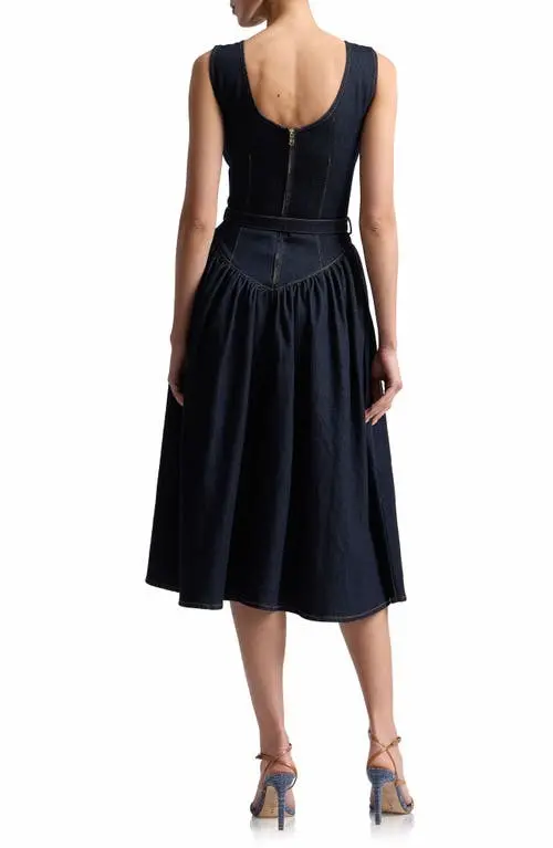 Avec Les Filles Belted Sleeveless Denim Dress