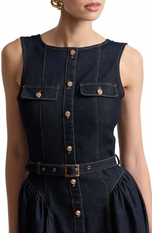 Avec Les Filles Belted Sleeveless Denim Dress