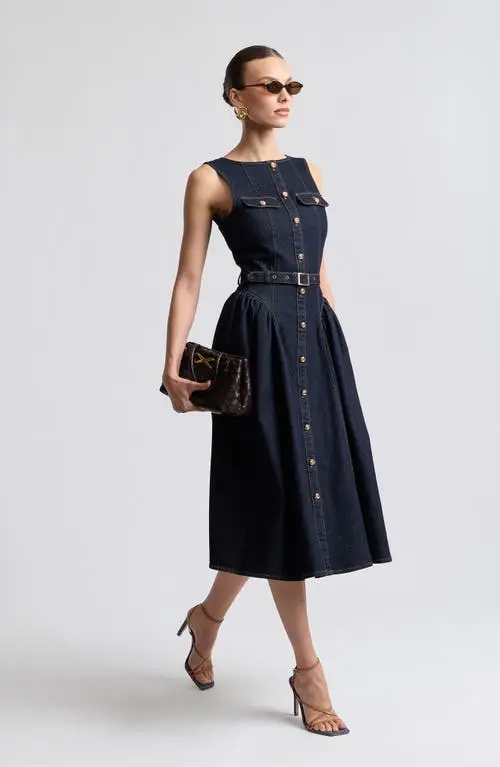 Avec Les Filles Belted Sleeveless Denim Dress