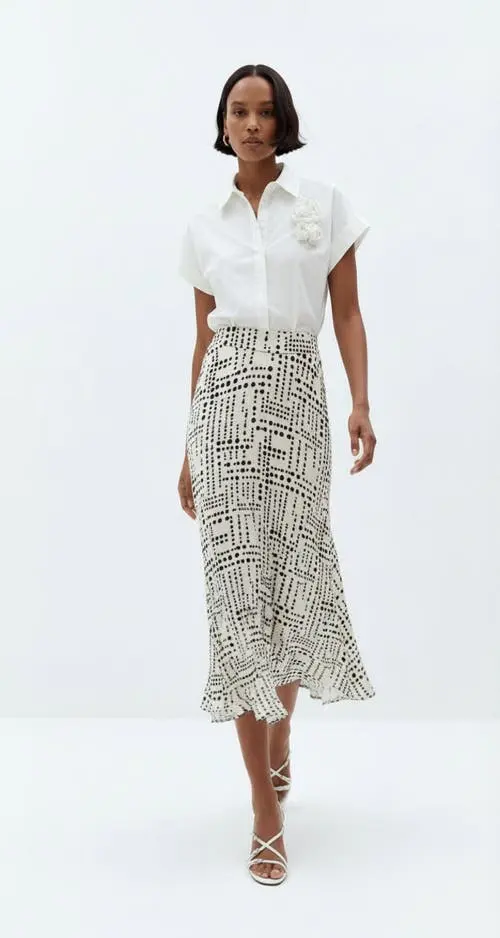 EXQUISE Ezra A Line Patterned Midi Skirt