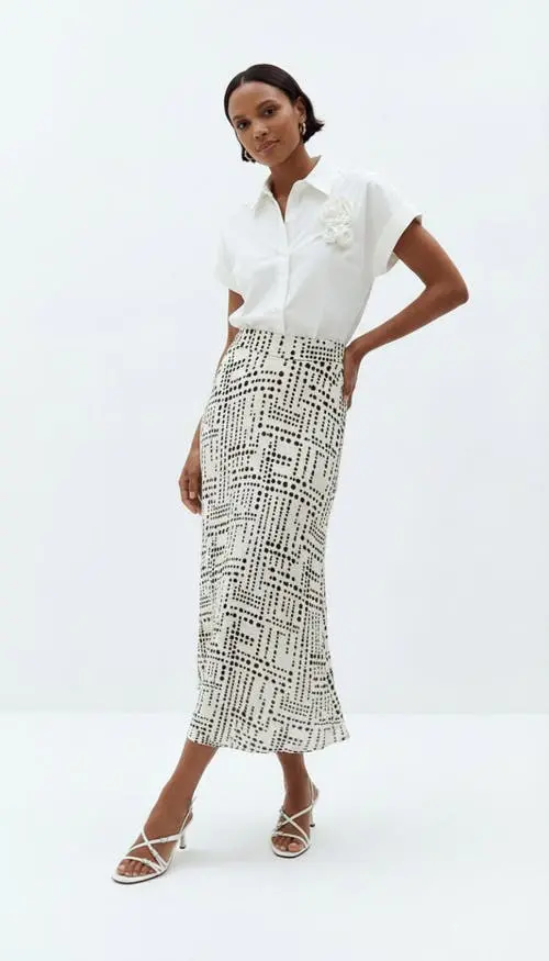 EXQUISE Ezra A Line Patterned Midi Skirt