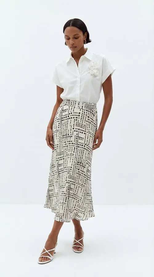 EXQUISE Ezra A Line Patterned Midi Skirt