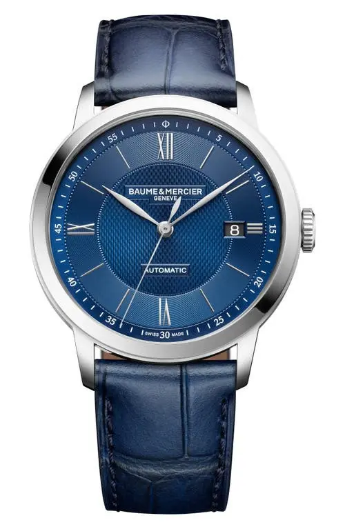 Baume & Mercier Classima Automatic Leather Strap Watch - Blue