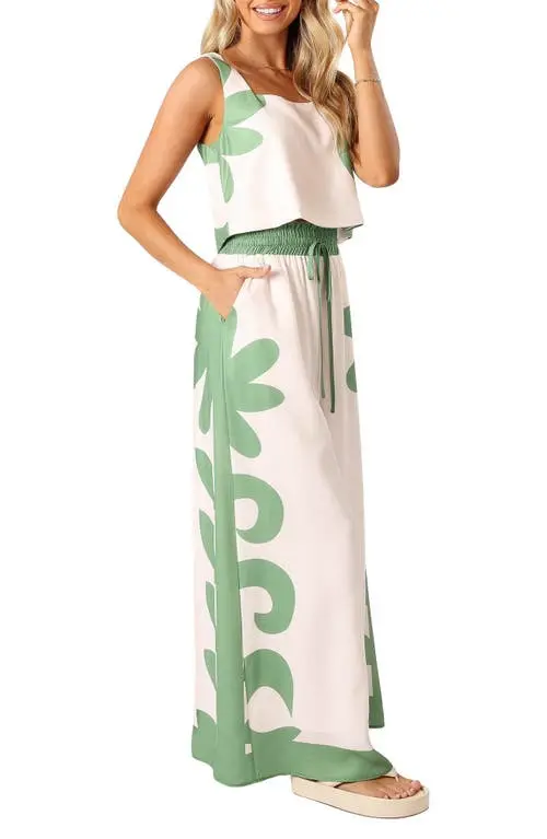 PETAL & PUP Linen Blend Square Neck Top And Wide Leg Pants