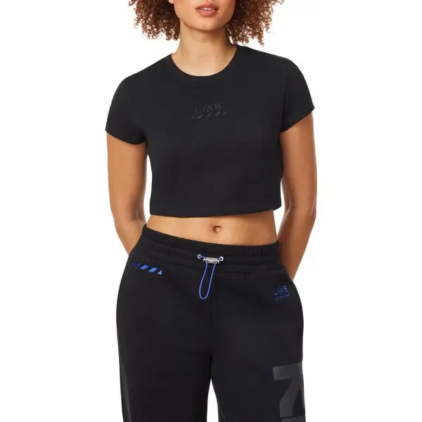 L/AB OFF-WHITE Logo Graphic Cropped T-shirt - Black Night