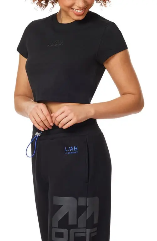 L/AB OFF-WHITE Logo Graphic Cropped T-shirt - Black Night