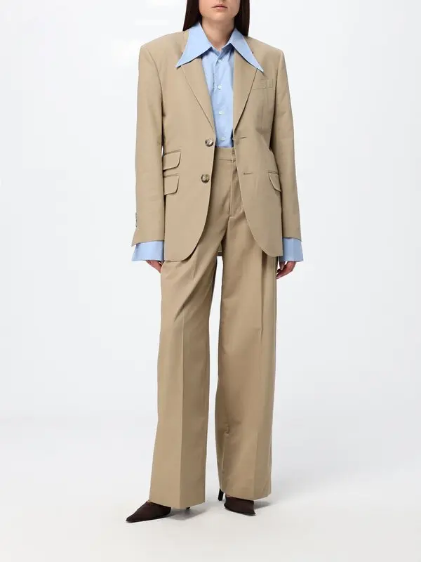 AMI Paris High-waisted Wide-leg Cotton Palazzo Trousers - Beige
