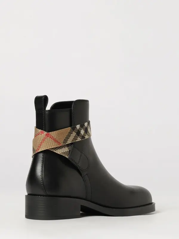 Burberry Huntley Leather Biker Ankle Boots With Vintage Check Inserts
