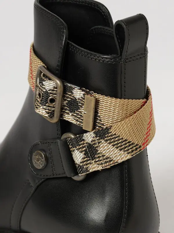 Burberry Huntley Leather Biker Ankle Boots With Vintage Check Inserts