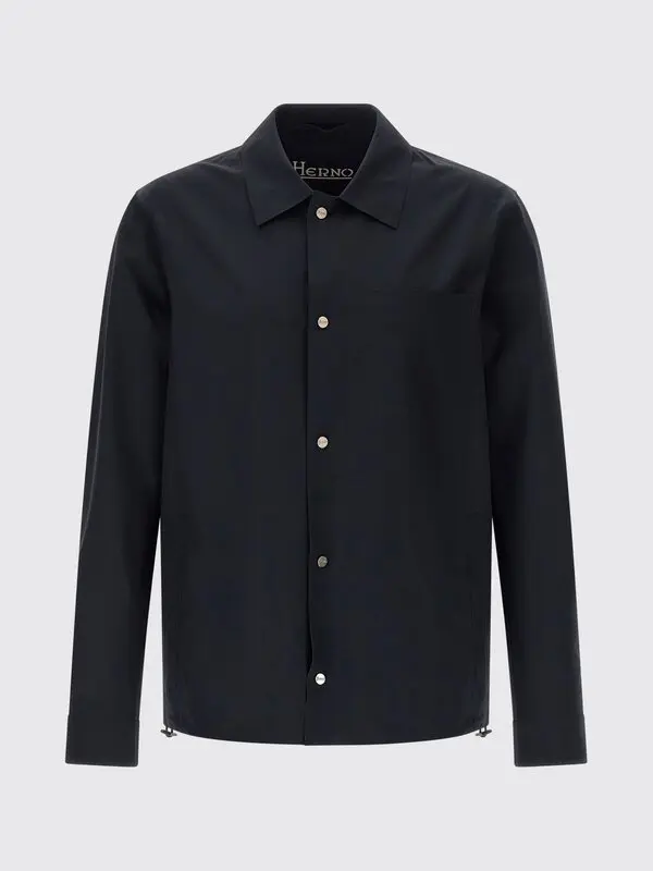 Herno Technical Fabric Shirt Jacket With Classic Collar And Contrast Logo - Blue