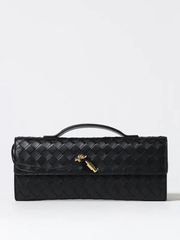 Bottega Veneta Woven Leather Clutch With Turn Lock - Black